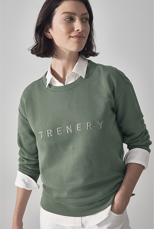 Washed Sage Trenery Pique Logo Sweat - WOMEN T-Shirts & Tops | Trenery