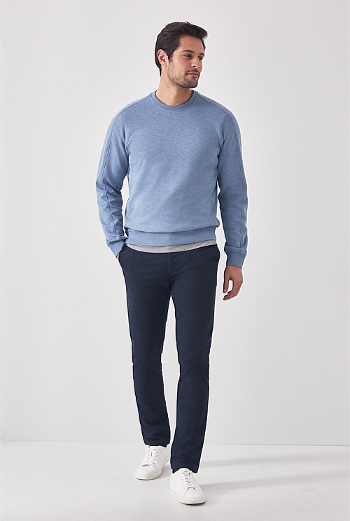 Washed Blue Piece Dyed Slub Sweat - MEN Sweats | Trenery
