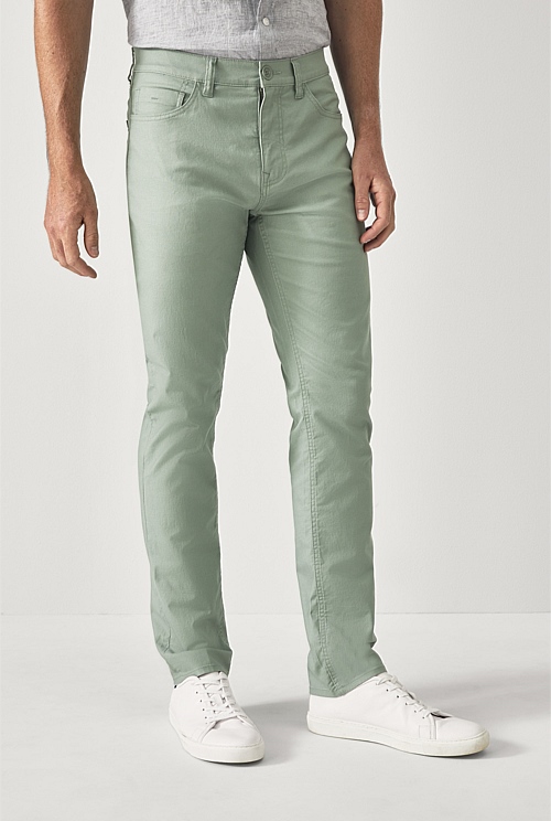 Sage Green Cotton Linen Casual Pant - MEN Pants | Trenery