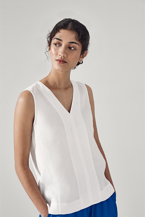 White Linen Shell Tank Top - WOMEN Shirts | Trenery