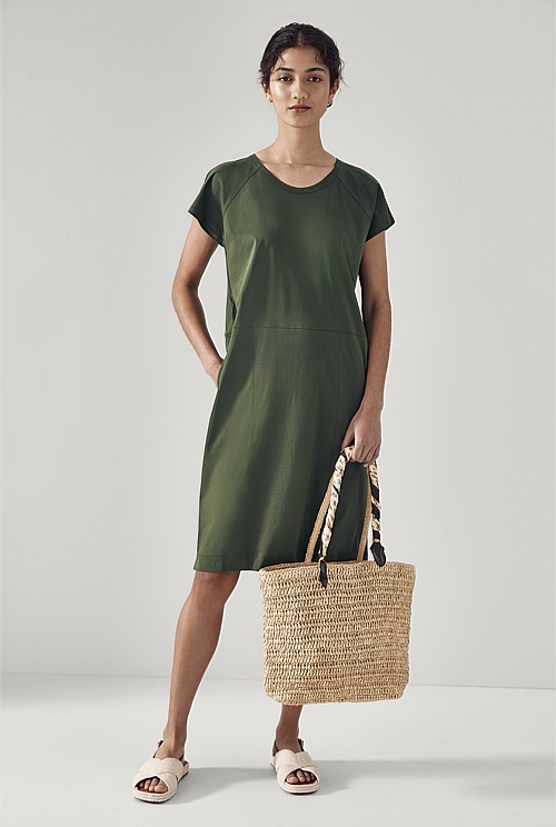 Ivy Cotton Interlock Panel Detail Dress - WOMEN Dresses | Trenery