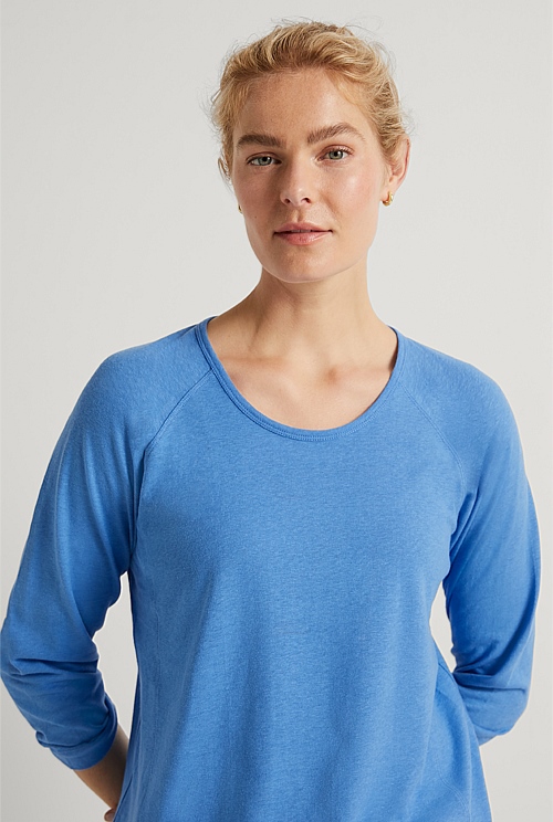 Delft Blue Linen Cotton Dolman Sleeve T-shirt - WOMEN T-Shirts & Tops ...