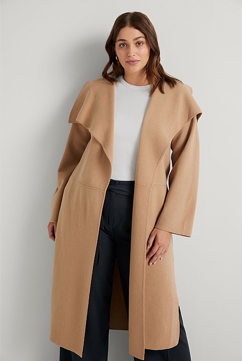 Camel Double Knit Waterfall Cardigan - WOMEN Knitwear | Trenery