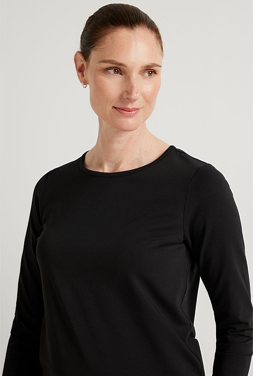 Black Organic Cotton Long Sleeve T Shirt Women T Shirts And Tops Trenery
