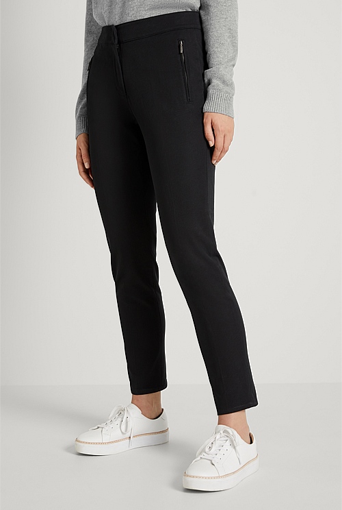 Black Bi Stretch Zip Pocket Pant - WOMEN Pants | Trenery