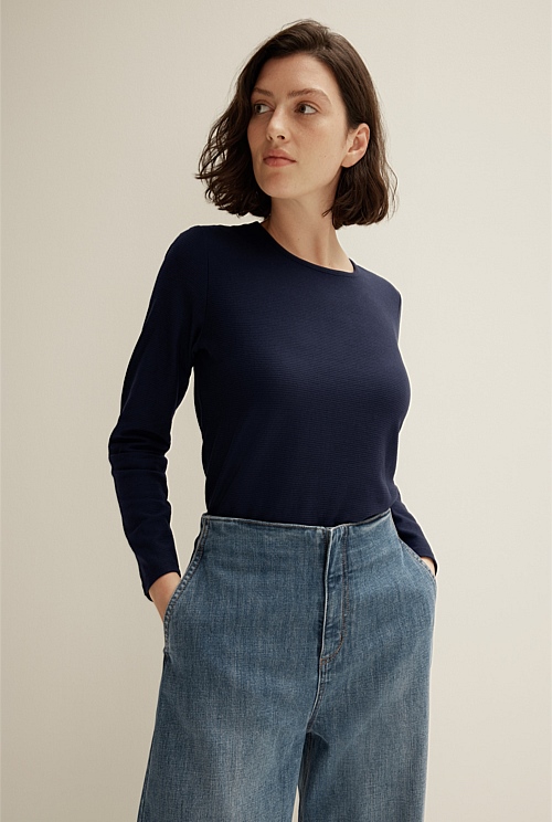 Night Sky Cotton Ottoman Long Sleeve T-Shirt - WOMEN T-Shirts & Tops ...