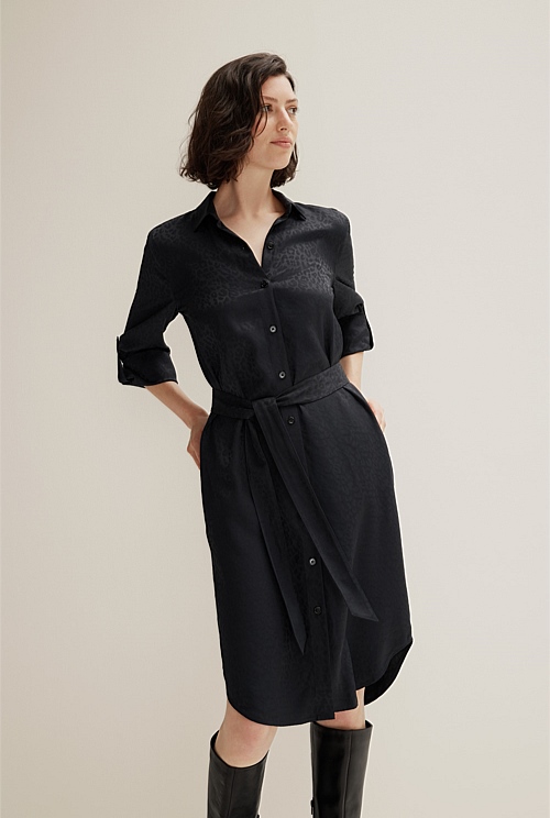 Black Leopard Jacquard Shirt Dress - WOMEN Dresses | Trenery