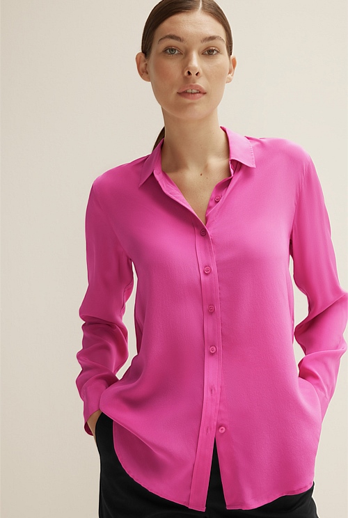 Magenta Classic Silk Shirt - WOMEN Shirts | Trenery