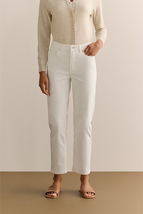 Parchment Sateen Modern Straight Leg Jean - WOMEN Pants | Trenery