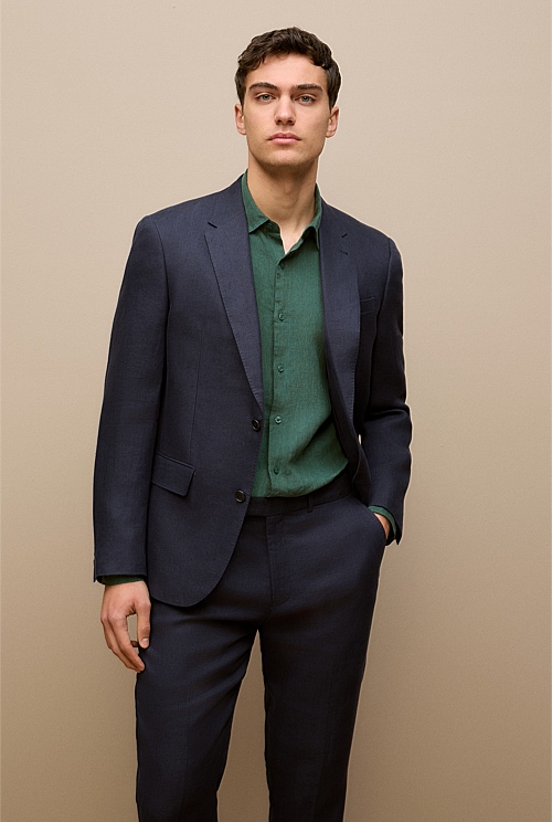 Navy Regular Fit Belgian Linen Blazer - MEN Blazers | Trenery