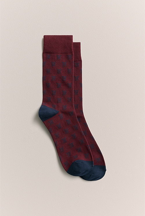 Maroon Monogram Sock - MEN Socks | Trenery