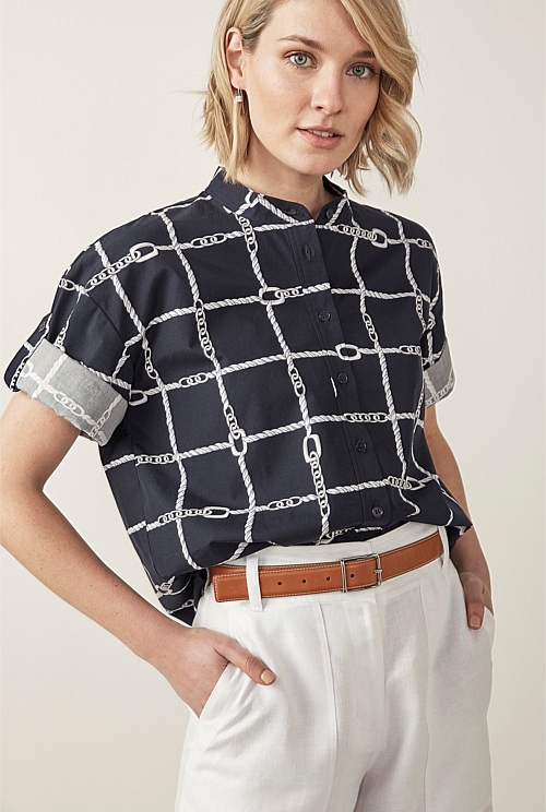 Night Sky Cotton Poplin Chain Shirt - WOMEN Shirts | Trenery