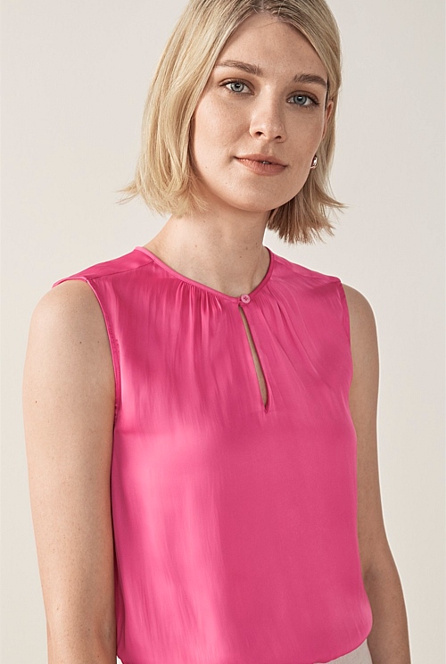 Fuchsia Gathered Neck Shell Top - WOMEN Shirts | Trenery