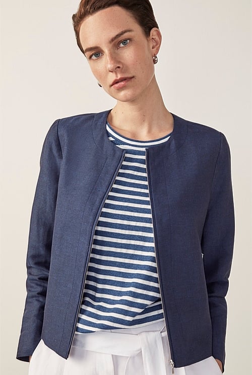 Night Sky Yarn Dyed Zip Front Jacket - WOMEN Jackets & Coats | Trenery