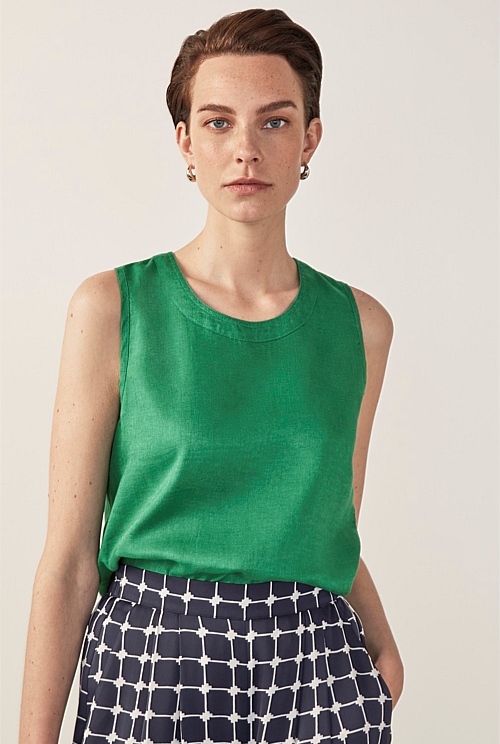 Amazon Green Linen Shell Top - WOMEN Shirts | Trenery