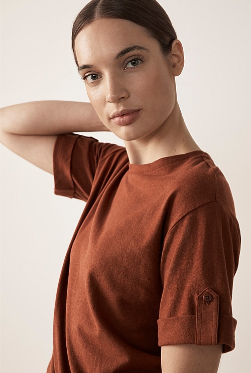 Cinnamon Tab Sleeve T-Shirt - WOMEN T-Shirts & Tops | Trenery