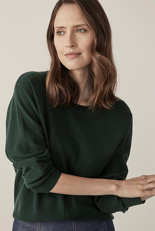 Dark Forest Wool Blend Dolman Knit - WOMEN Knitwear | Trenery