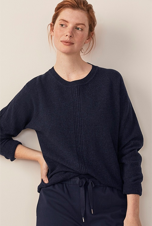 Navy Melange Wool Blend Dolman Knit - WOMEN Knitwear | Trenery