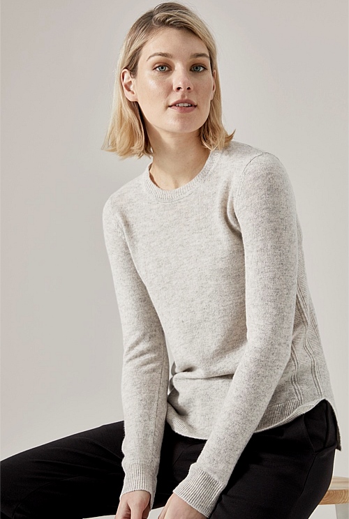 Pale Grey Melange Wool Blend Melange Knit - WOMEN Knitwear | Trenery