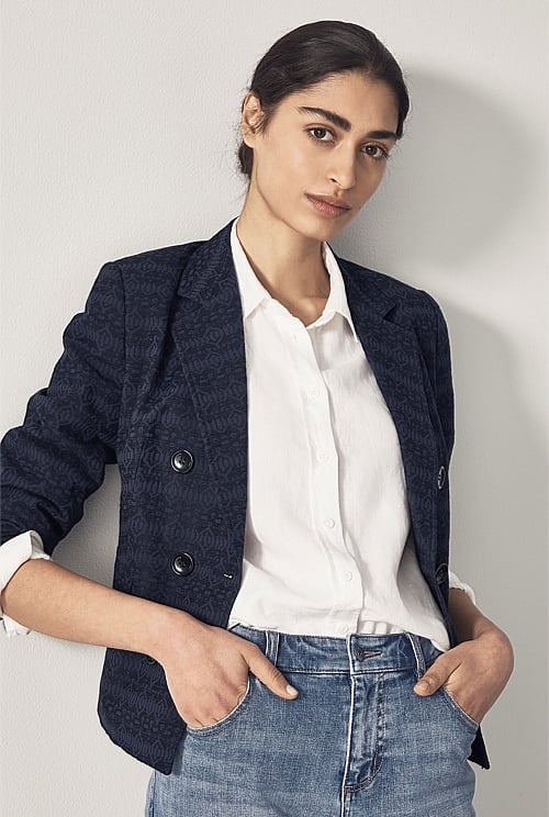 Night Sky Cotton Mattlasse Blazer - WOMEN Jackets & Coats | Trenery