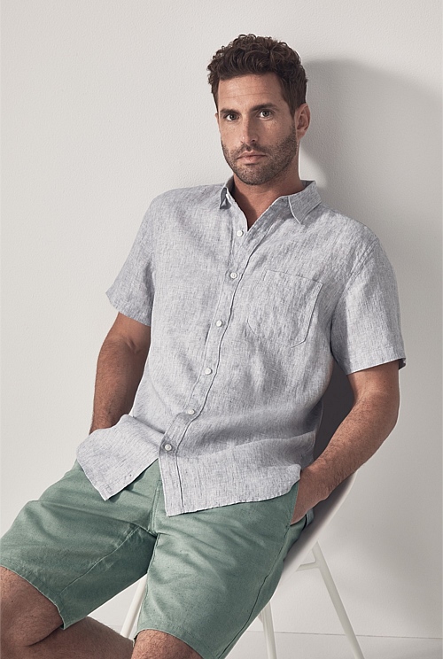 Cinder Regular Delave Linen Short Sleeve Shirt - MEN Shirts | Trenery