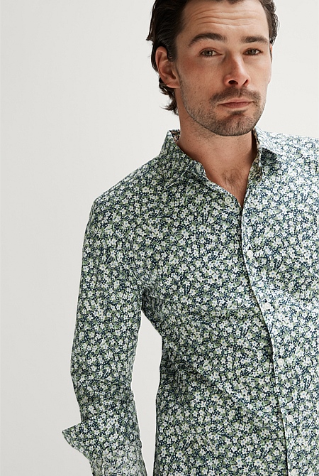 Sage Green Tailored Fit Evergreen Floral Shirt - MEN Shirts | Trenery