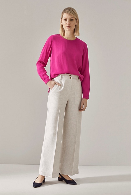 Raspberry Pink Drape Sleeve Top - WOMEN Shirts | Trenery