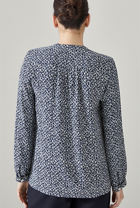 Night Sky Textured Lattice Print Blouse - WOMEN Shirts | Trenery