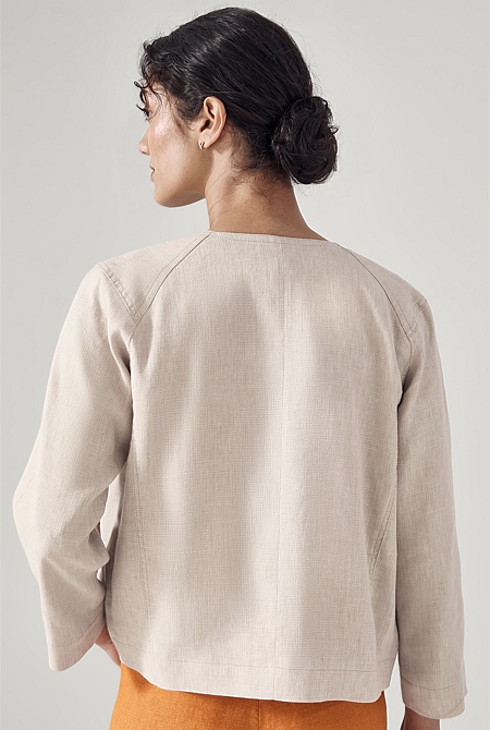 Flax Linen Blend Raglan Sleeve Jacket - WOMEN Jackets & Coats | Trenery