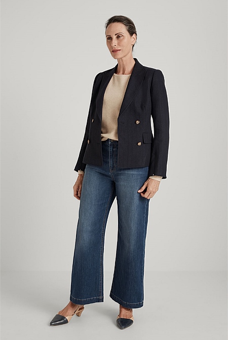 Dark Navy Double Breasted Zip Sleeve Blazer - WOMEN Jackets & Coats ...