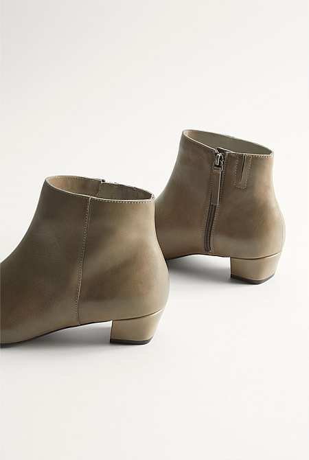 Dove Grey Leather Slant Heel Boot - WOMEN Heels & Wedges | Trenery