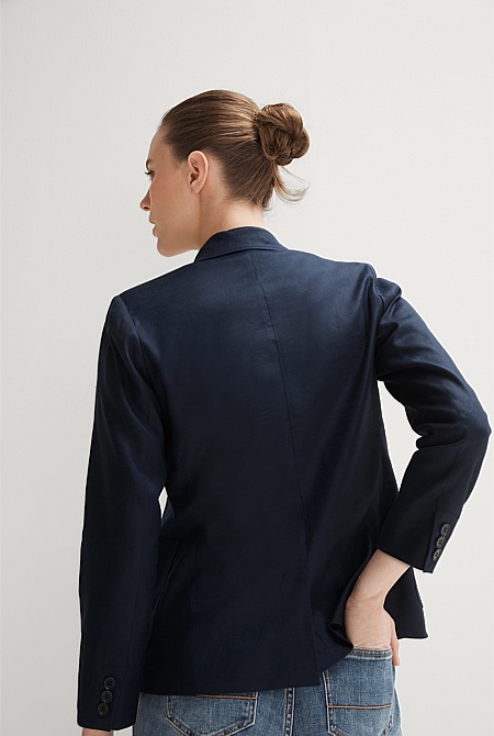 Night Sky Stretch Linen Patch Pocket Blazer - WOMEN Jackets & Coats ...