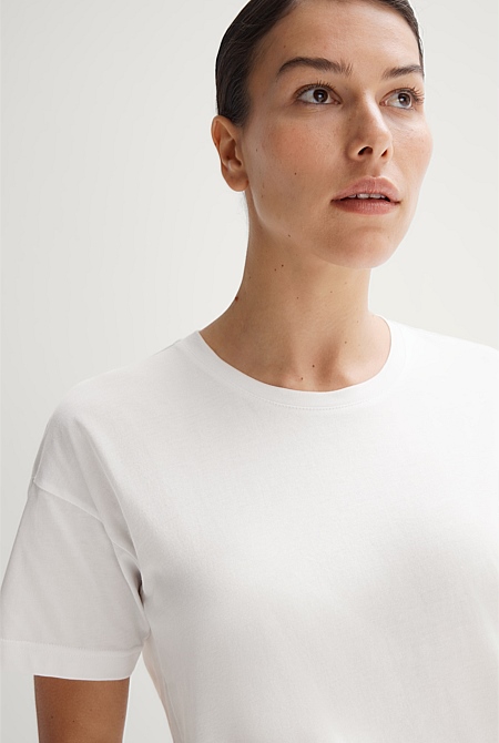 White PIma Cotton A-line T-shirt - WOMEN T-Shirts & Tops | Trenery