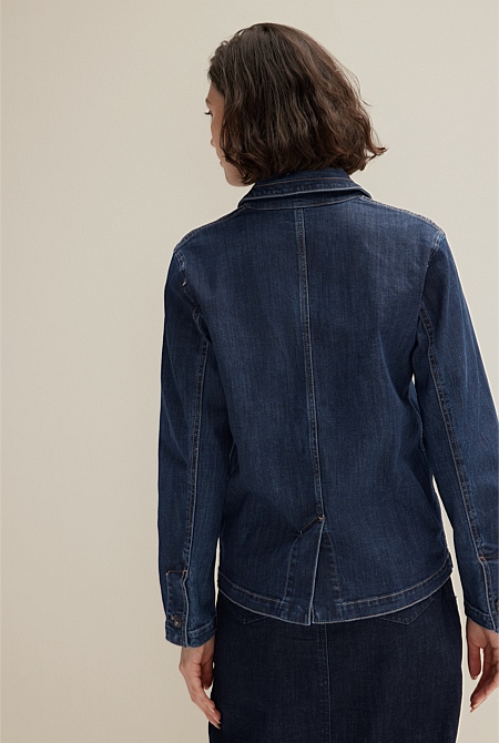 Washed Indigo Stitch Detail Denim Jacket - WOMEN Jackets & Coats | Trenery