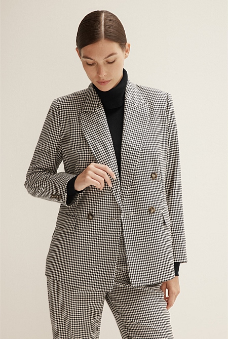 Night Sky Houndstooth Double Breasted Blazer - WOMEN Jackets & Coats | Trenery