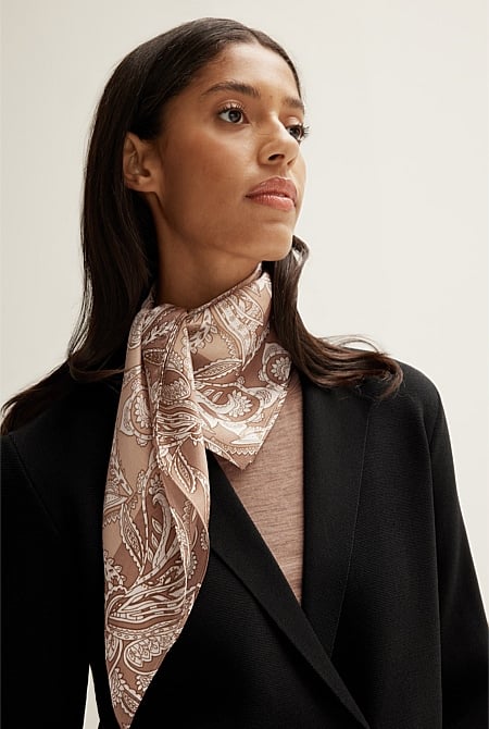 Taupe Silk Paisley Print Neckerchief - WOMEN Hats, Scarves & Gloves ...