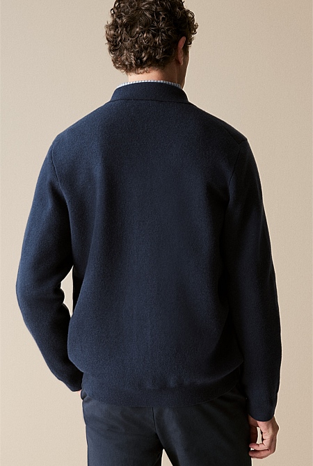 Navy Wool Blend Double Knit Jacket - MEN Best Sellers | Trenery