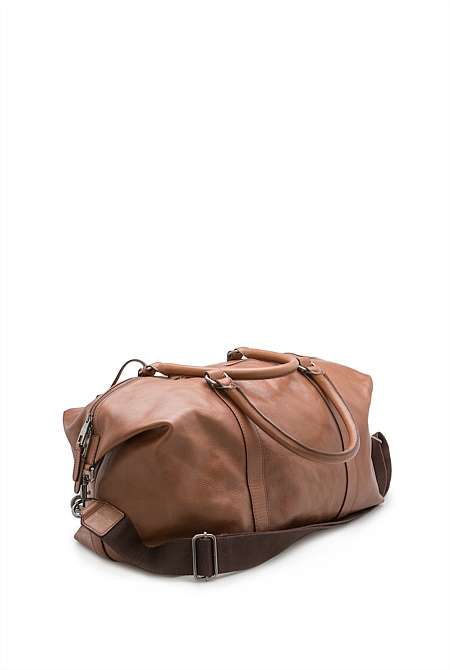 Caramel Brown Thomas Leather Weekender - MEN MEN | Trenery