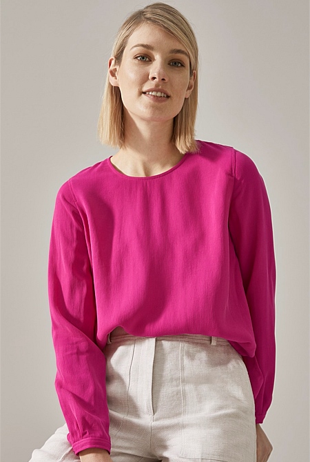 Raspberry Pink Drape Sleeve Top - WOMEN Shirts | Trenery