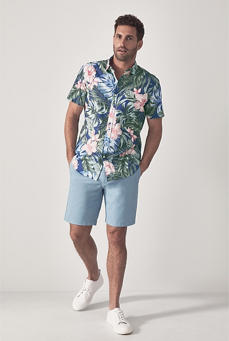 Delft Blue Exotic Floral Short Sleeve Shirt - MEN Shirts | Trenery