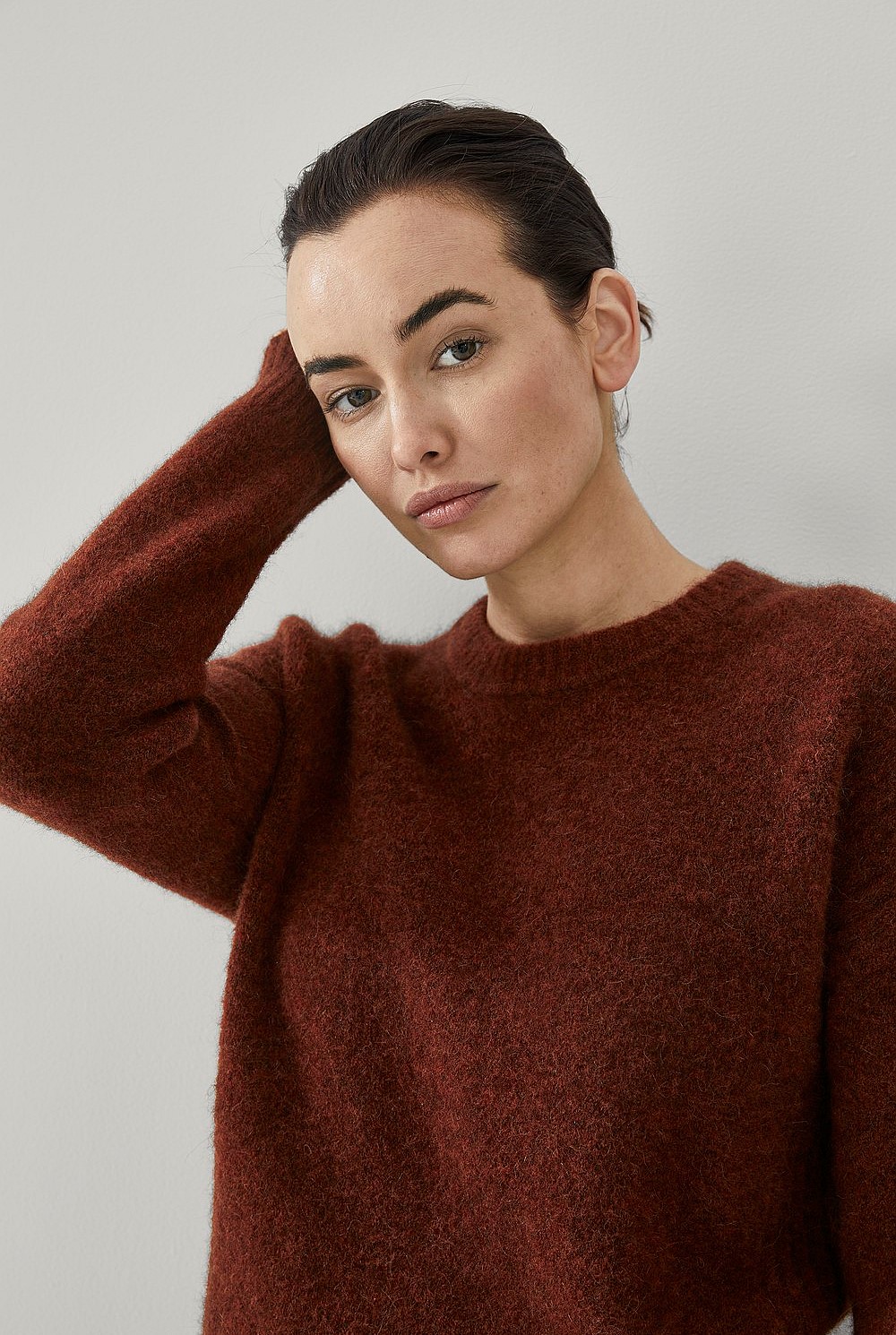 Chocolate Alpaca Rib Detail Knit - WOMEN Knitwear | Trenery