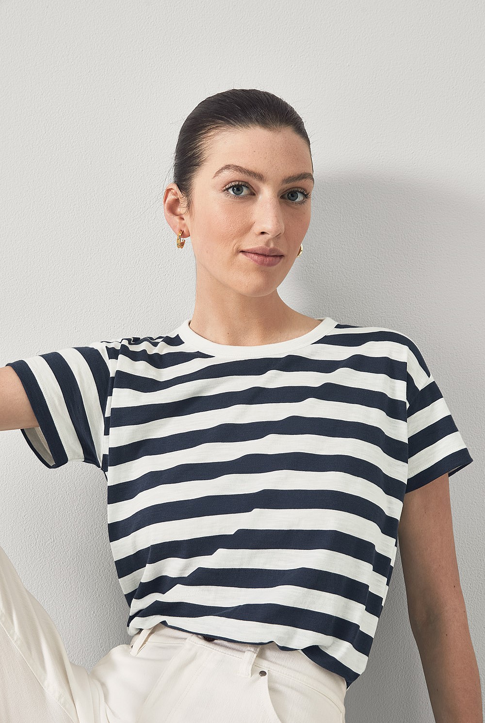 Night Sky Cotton Modal Slub Stripe T-shirt - WOMEN T-Shirts & Tops ...