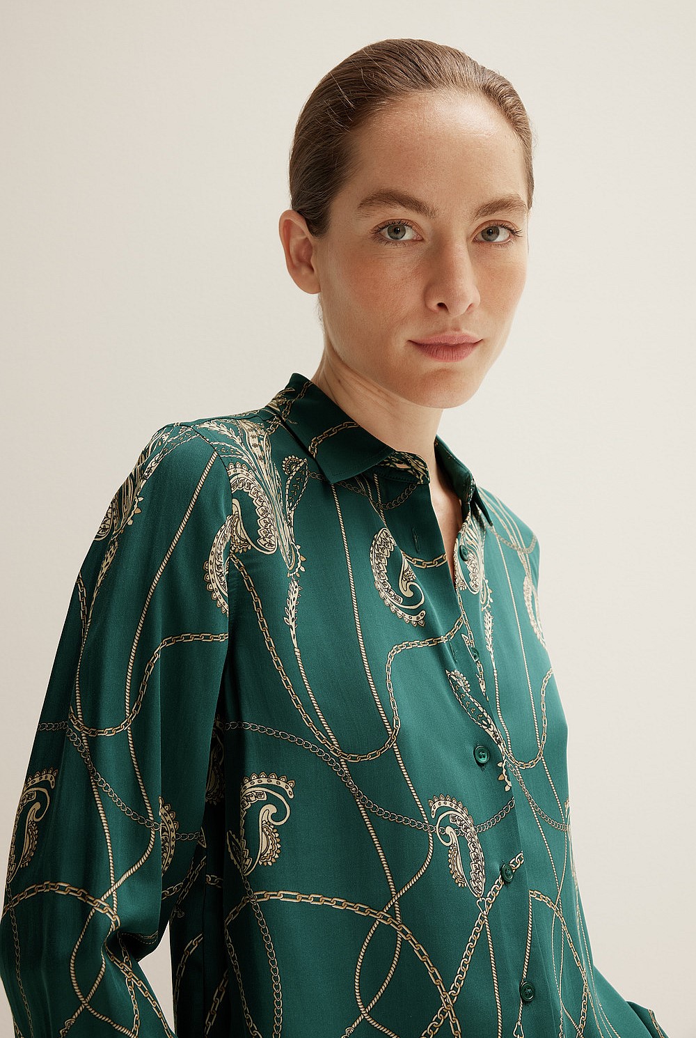 Deep Sea Green Modal Ornate Chain Shirt - WOMEN Shirts | Trenery