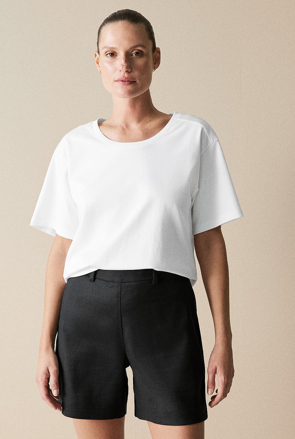 White Cotton Boxy Short Sleeve T-Shirt - WOMEN T-Shirts & Tops | Trenery