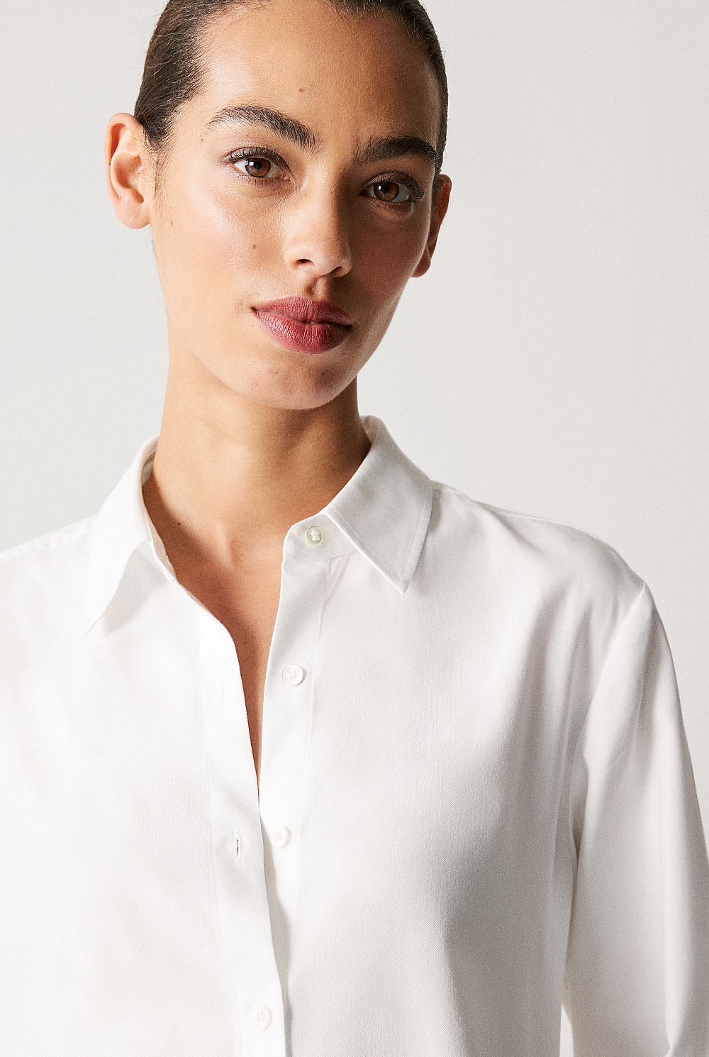 White Cotton Modal Twill Shirt - WOMEN Shirts | Trenery