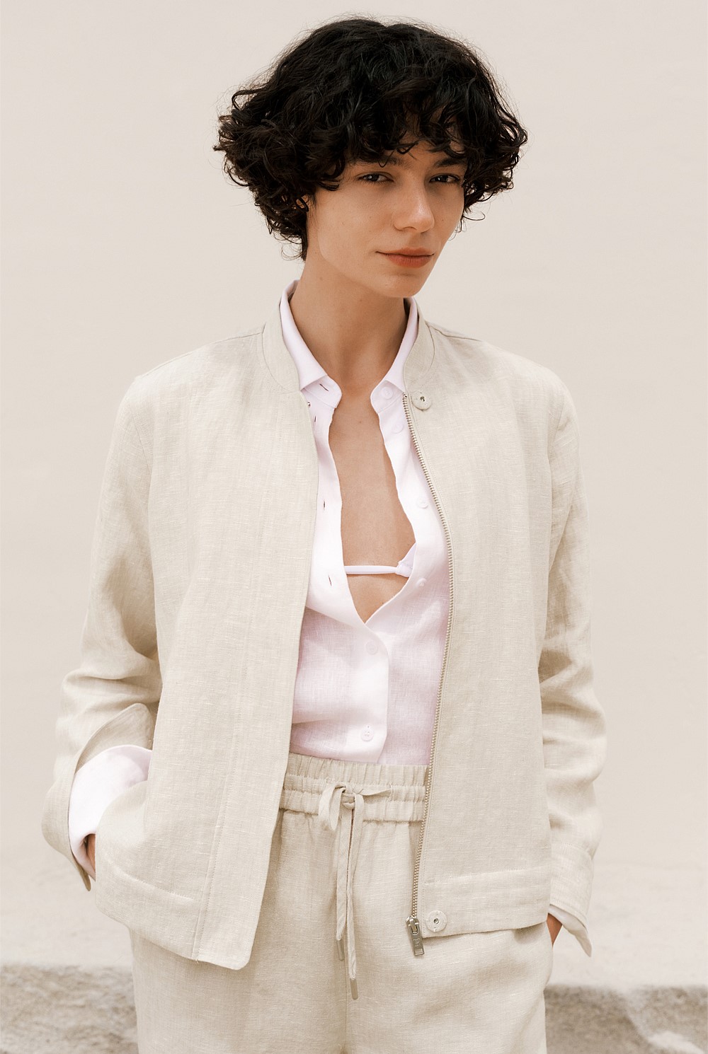 Flax Linen Bomber Jacket - WOMEN Outerwear | Trenery