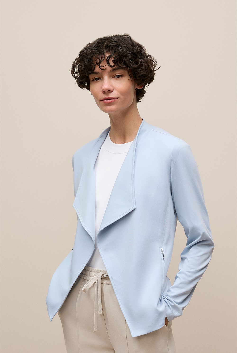 Soft Blue Bamboo Viscose Blend Jacket - WOMEN Travel Capsule | Trenery