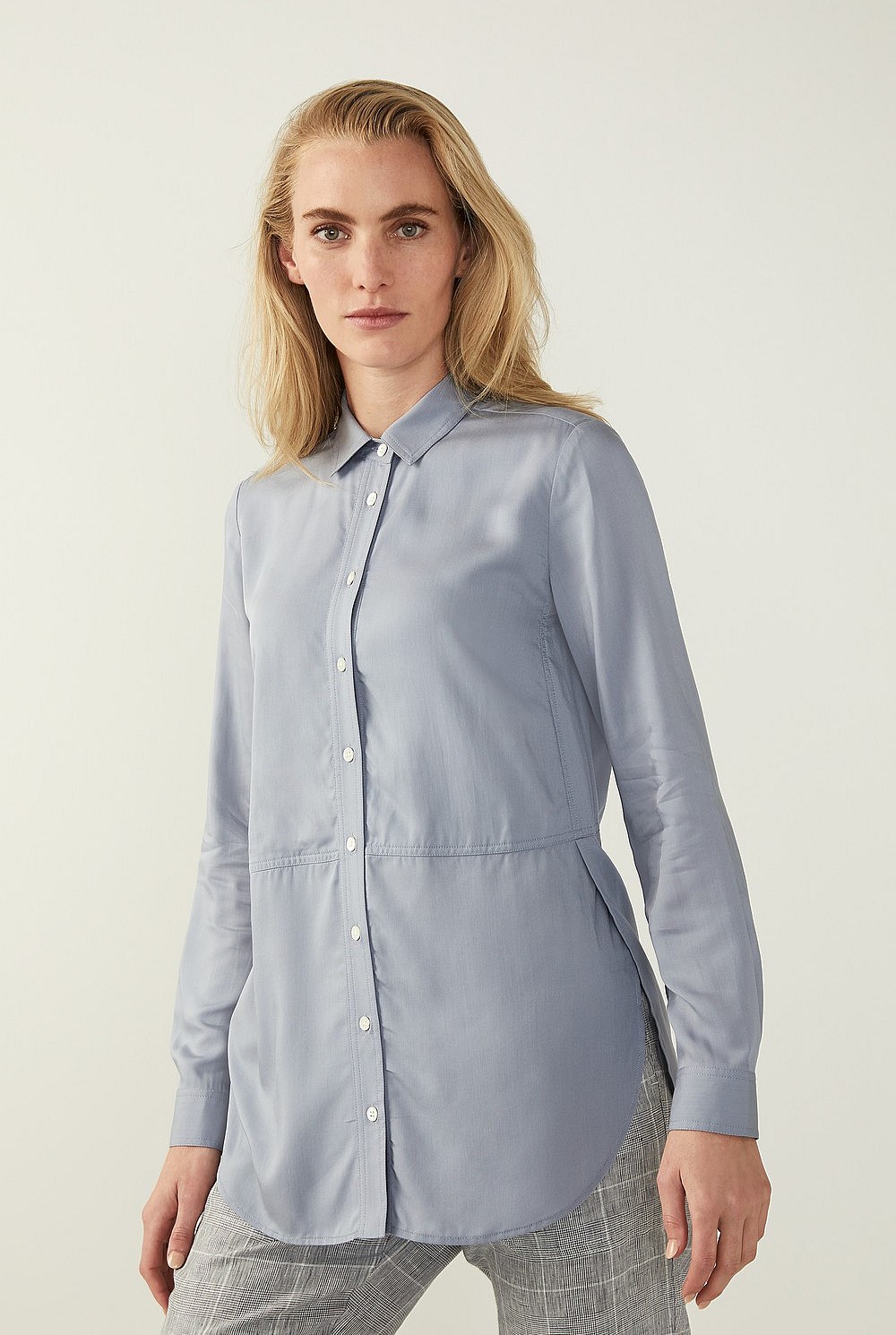 Arctic Blue Modal Seamed Front Shirt - WOMEN Shirts | Trenery