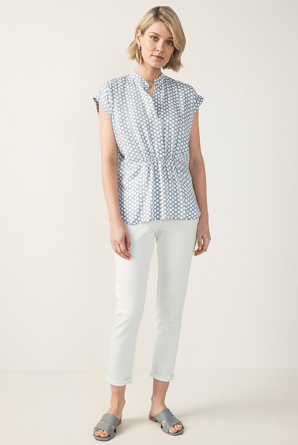 Storm Grey Modal Gathered Front Spot Top - WOMEN Shirts | Trenery