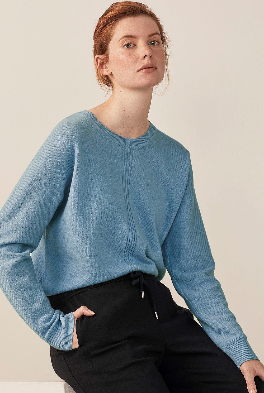 Chambray Blue Wool Blend Dolman Knit - WOMEN Knitwear | Trenery